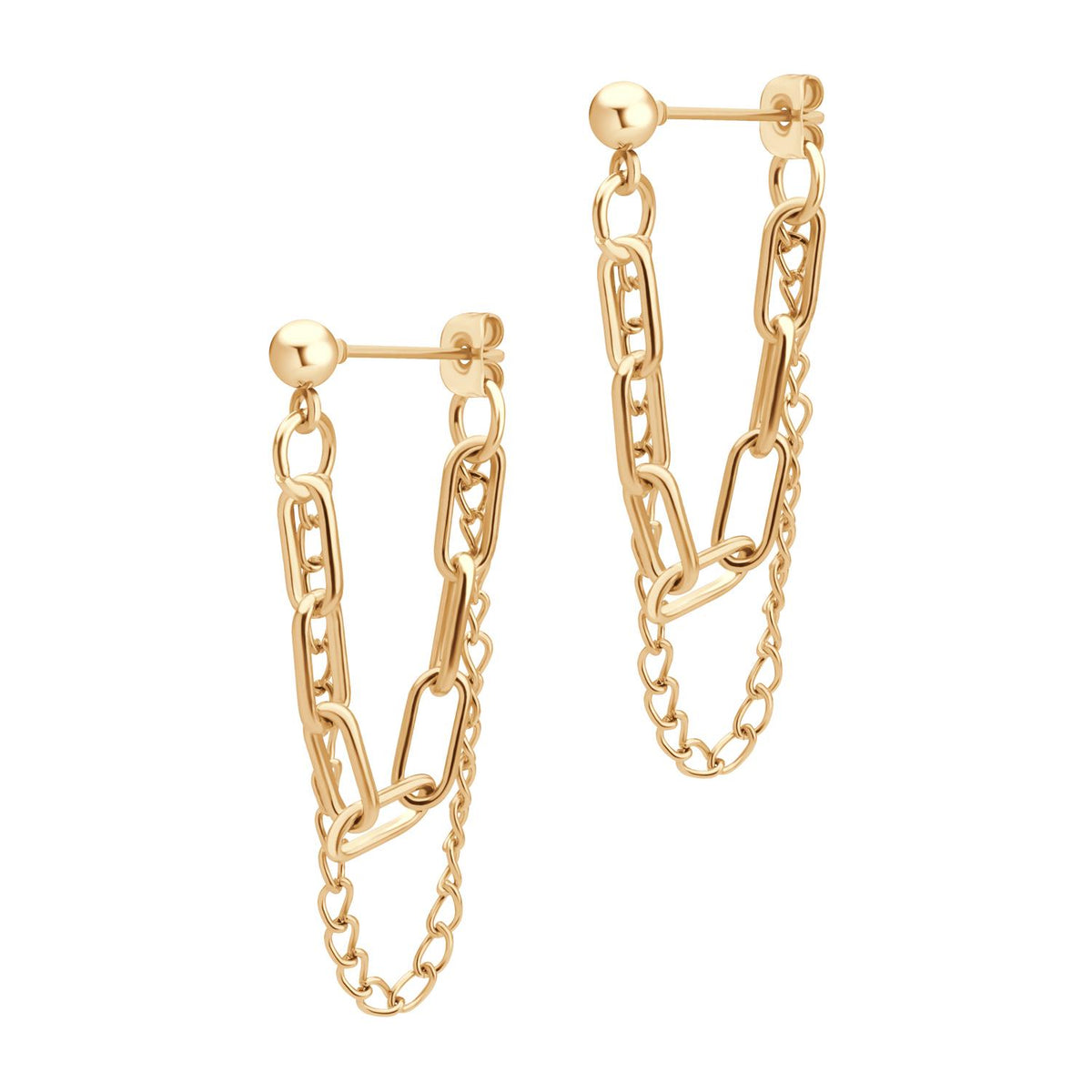 Stainless Steel Double Chain Stud Earrings | 8194202829023 | Monera ...