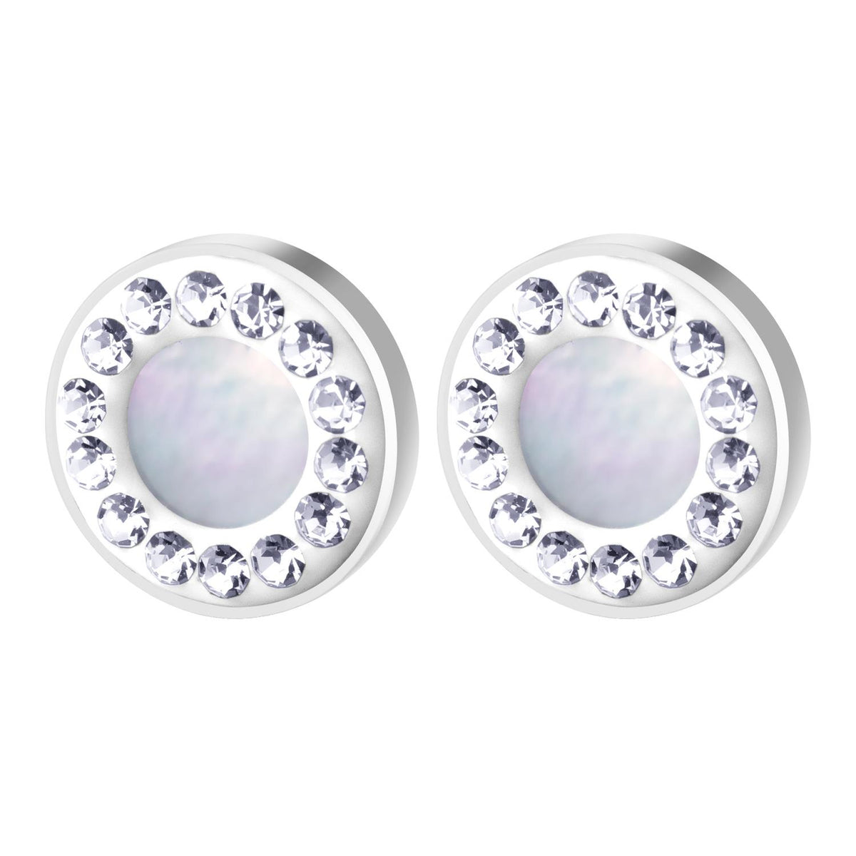 Round CZ Steel Earrings with Shell | 7979879596255 | Monera-Design Co., Ltd
